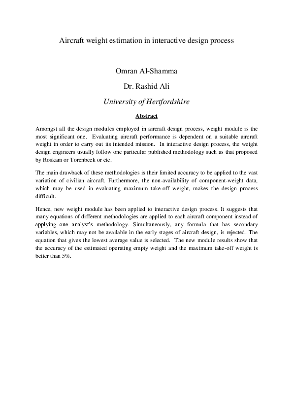 (PDF) Aircraft weight estimation in interactive design process