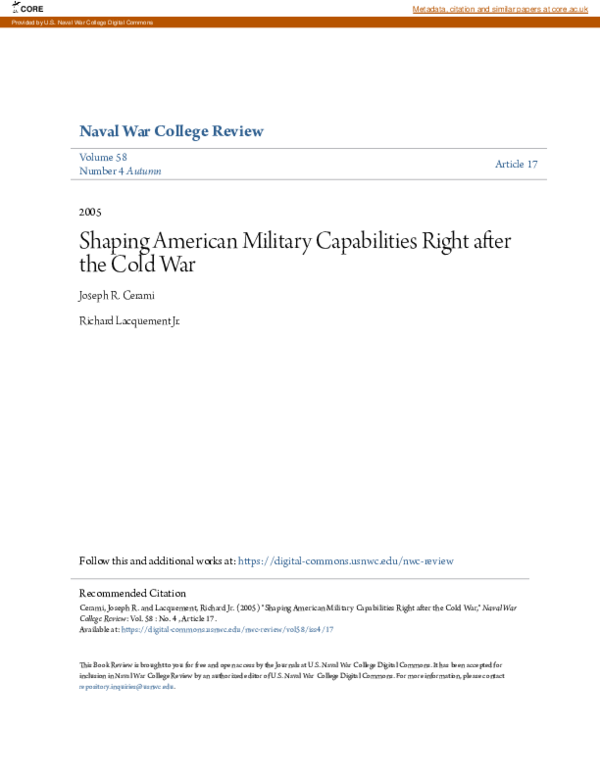 (PDF) Shaping American Military Capabilities Right after the Cold War