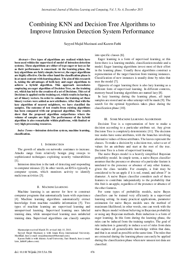 Pdf Hybrid Knn And Decision Tree For Intrusion Detection