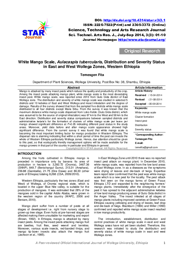 Pdf White Mango Scale Aulacaspis Tubercularis Distribution And
