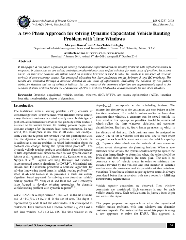 (PDF) A two Phase Approach for solving Dynamic Capacitated Vehicle ...