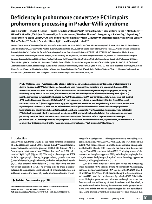 (PDF) Deficiency in prohormone convertase PC1 impairs prohormone ...