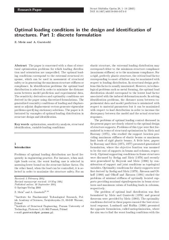 (PDF) Optimal loading conditions in the design and identification of ...