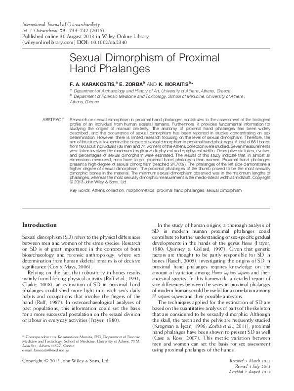 (PDF) Sexual Dimorphism of Proximal Hand Phalanges