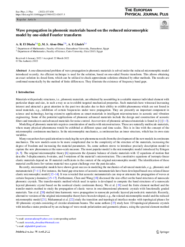 (PDF) Wave propagation in phononic materials based on the reduced micromorphic model by one ...