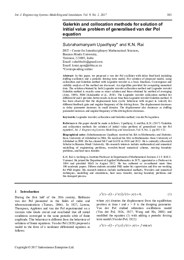 (PDF) Galerkin and collocation methods for solution of initial value ...