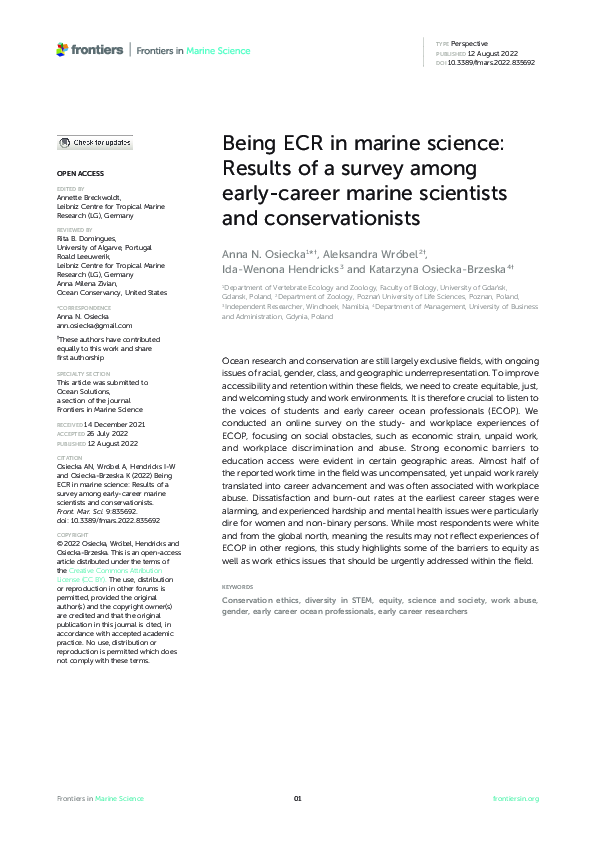 (PDF) Being ECR in marine science: Results of a survey among early ...