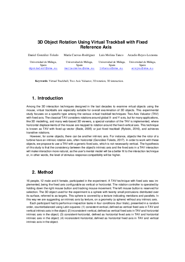 (PDF) 3D Object Rotation Using Virtual Trackball with Fixed Reference Axis