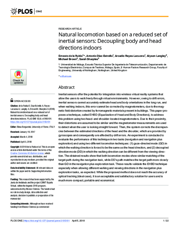 Pdf Natural Locomotion Based On A Reduced Set Of Inertial Sensors