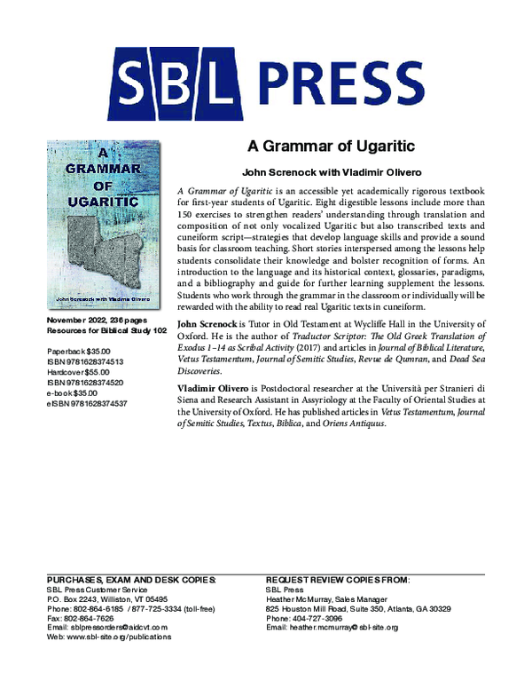 (PDF) A Grammar of Ugaritic