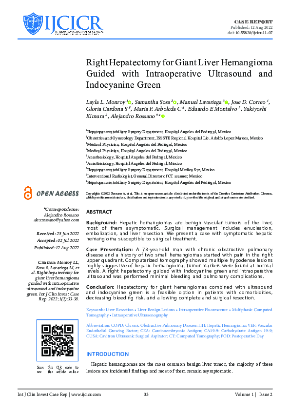 (PDF) Right Hepatectomy for Giant Liver Hemangioma Guided with Intraoperative Ultrasound and ...