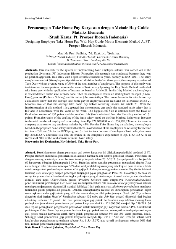 (PDF) Perancangan Take Home Pay Karyawan Dengan Metode Hay Guide Matriks Elements (Studi Kasus ...