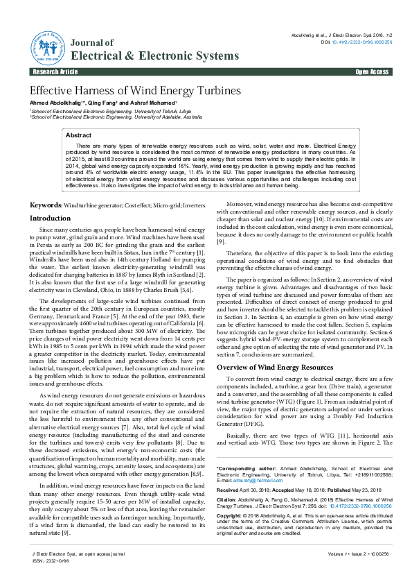 (PDF) Effective Harness of Wind Energy Turbines