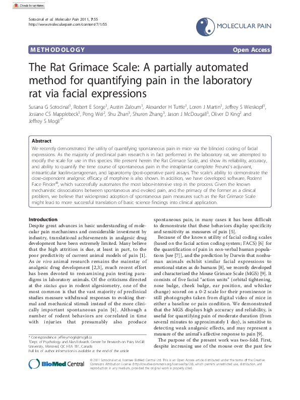 (PDF) The Rat Grimace Scale: A Partially Automated Method for ...