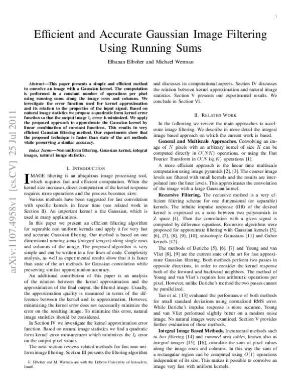 Pdf Efficient And Accurate Gaussian Image Filtering Using Running Sums