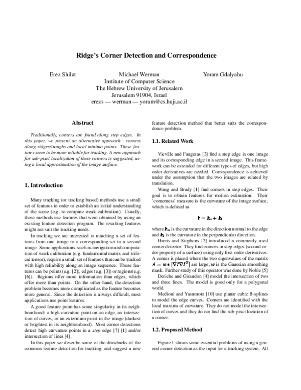 (PDF) Ridge's corner detection and correspondence