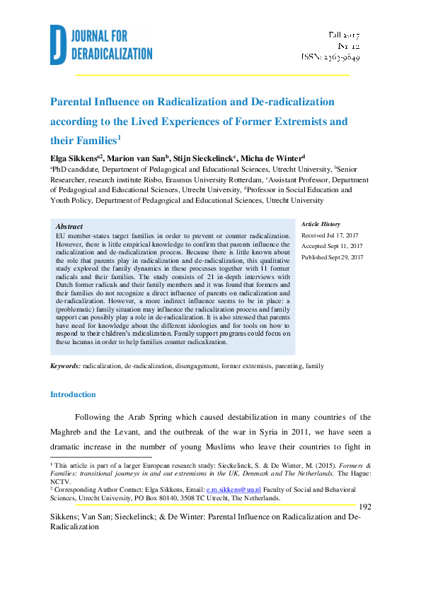 (PDF) Parental Influence on Radicalization and De-radicalization ...