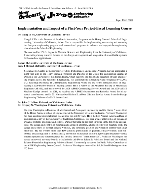 (PDF) Implementation and Impact of a First-Year Project-Based Learning ...
