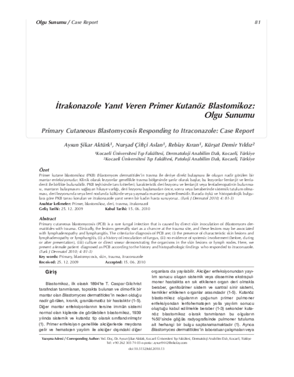(PDF) Primary Cutaneous Blastomycosis Responding to Itraconazole: Case ...