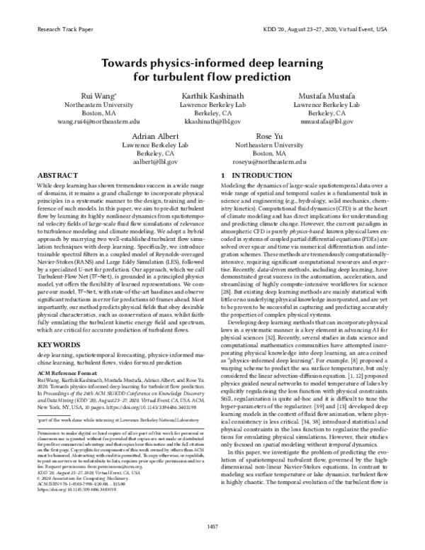 (PDF) Towards Physics-informed Deep Learning for Turbulent Flow Prediction