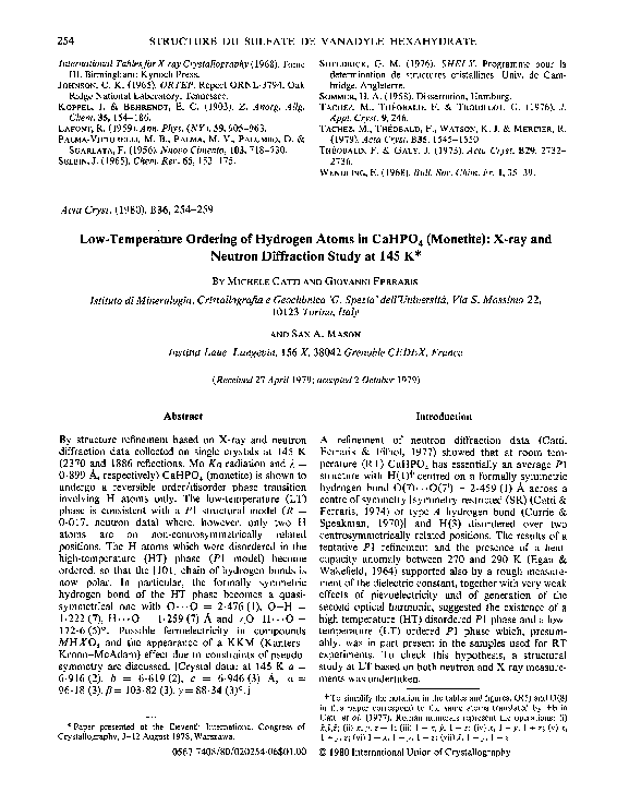 (PDF) Low-temperature ordering of hydrogen atoms in CaHPO4 (monetite ...