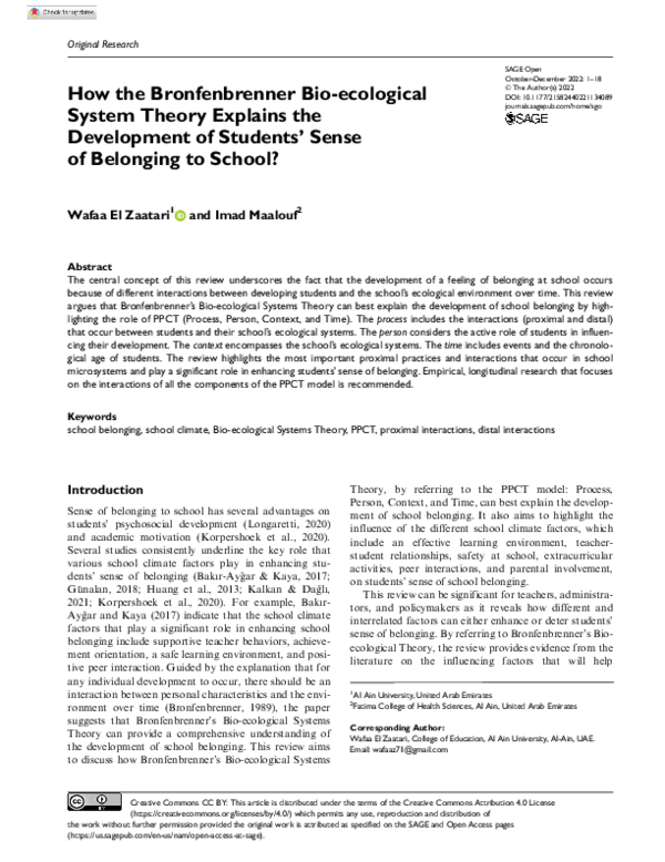(PDF) How the Bronfenbrenner Bio-ecological System Theory Explains the ...