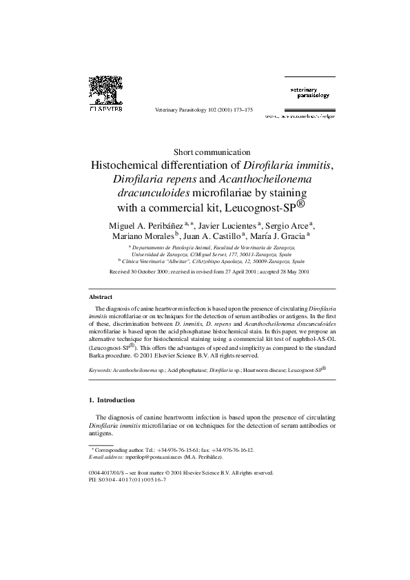 (PDF) Histochemical differentiation of Dirofilaria immitis, Dirofilaria repens and ...