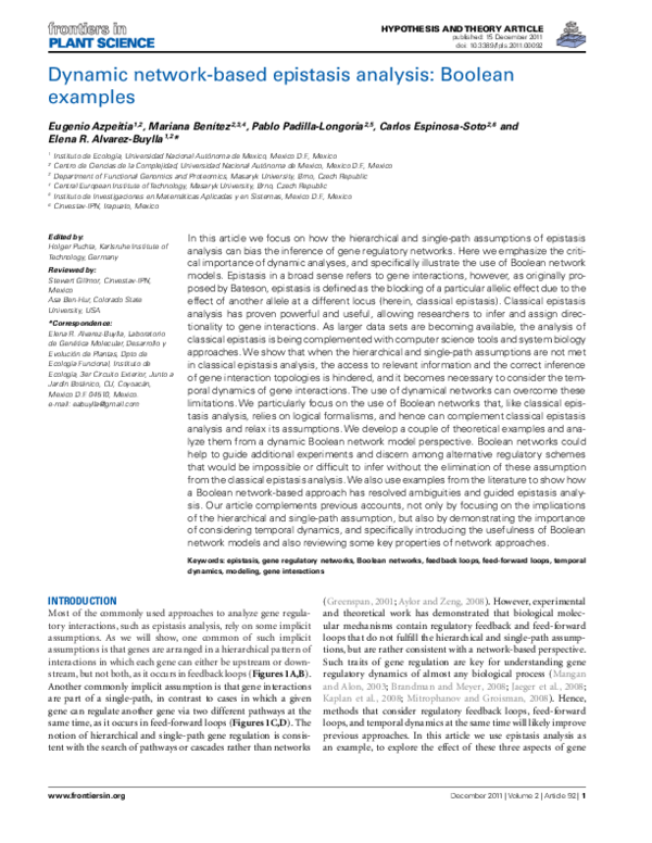 Pdf Dynamic Network Based Epistasis Analysis Boolean Examples