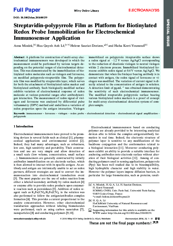 (PDF) Streptavidin-polypyrrole Film as Platform for Biotinylated Redox ...