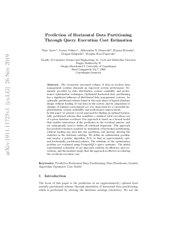 Pdf Prediction Of Horizontal Data Partitioning Through Query