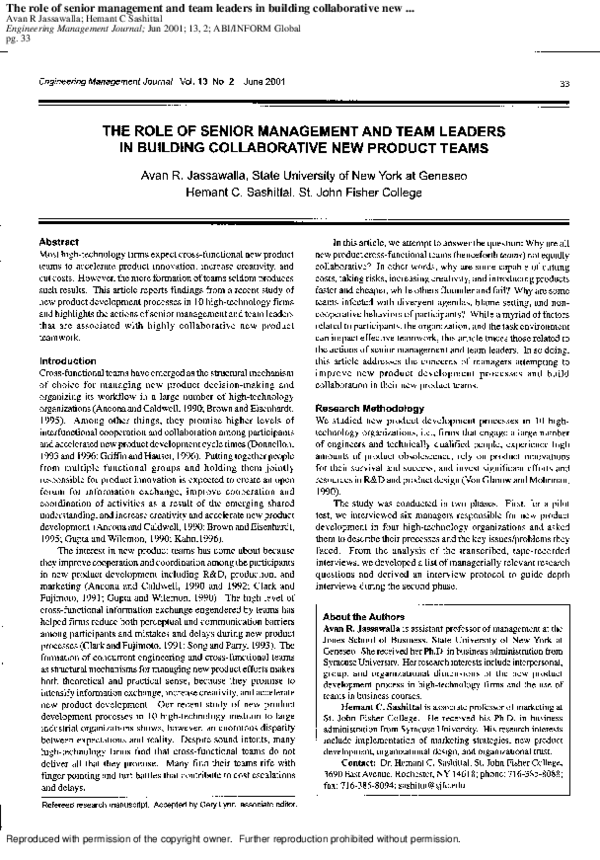 (PDF) The Role of Senior Management and Team Leaders in Building ...