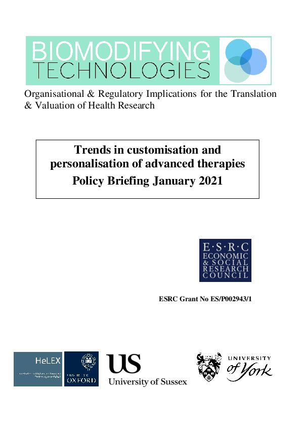 (PDF) BioMod Policy Briefing 3 Trends in customisation and personalisation