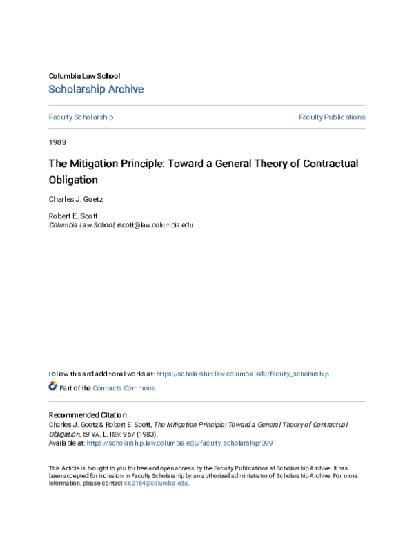 (PDF) The Mitigation Principle: Toward a General Theory of Contractual ...