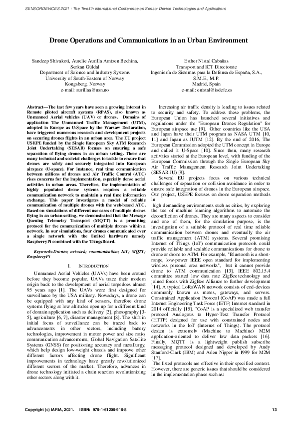 (PDF) Drones Operations and Communications in an Urban Environment