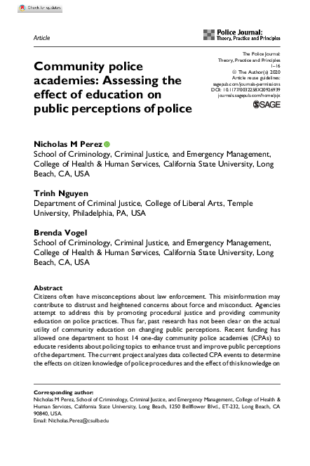 (PDF) Community police academies: Assessing the effect of education on ...