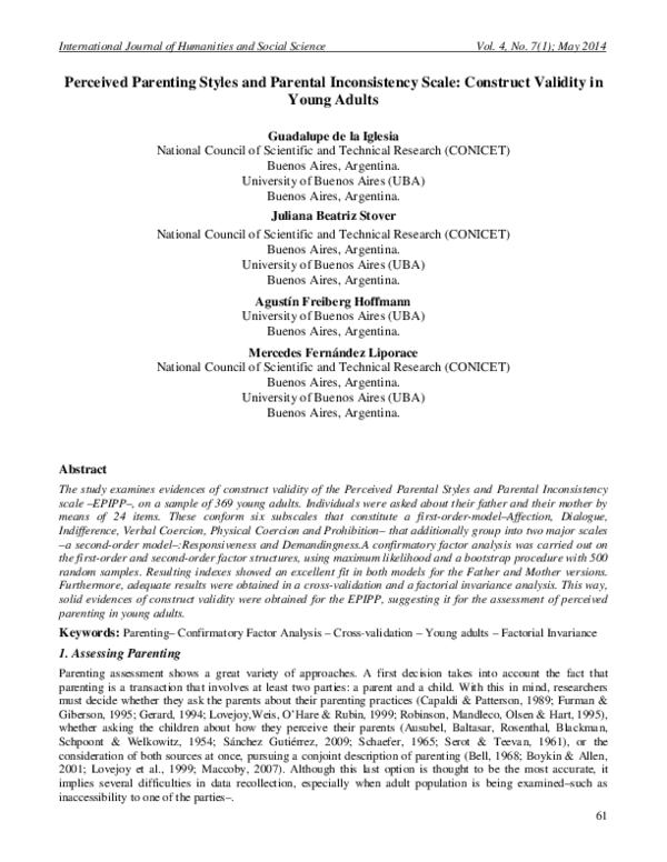 (PDF) Perceived Parenting Styles and Parental Inconsistency Scale: Construct Validity in Young ...