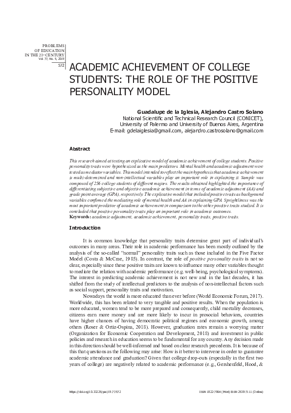 (PDF) Academic Achievement of College Students: The Role of the ...