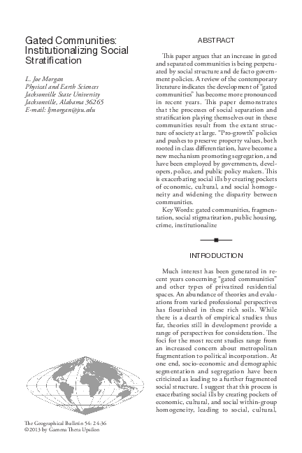 (PDF) Gated Communities: Institutionalizing Social Stratification