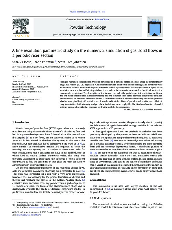 (PDF) Parametric Study of Gas-Solid Flows in Risers