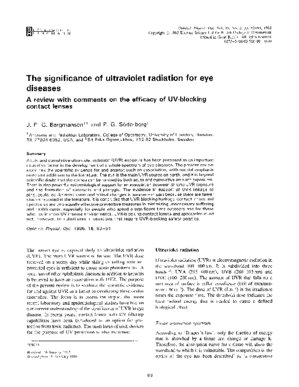 (PDF) The significance of ultraviolet radiation for eye diseases. A ...