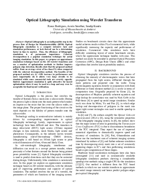 Pdf Optical Lithography Simulation Using Wavelet Transform