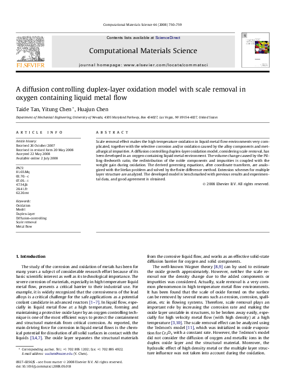 (PDF) A diffusion controlling duplex-layer oxidation model with scale ...