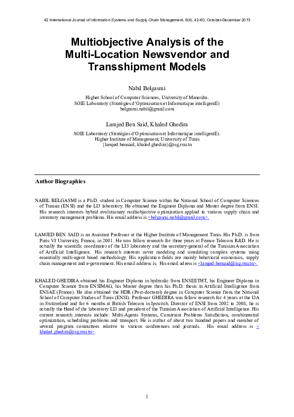 Pdf Evolutionary Multiobjective Optimization Of The Multi Location Transshipment Problem