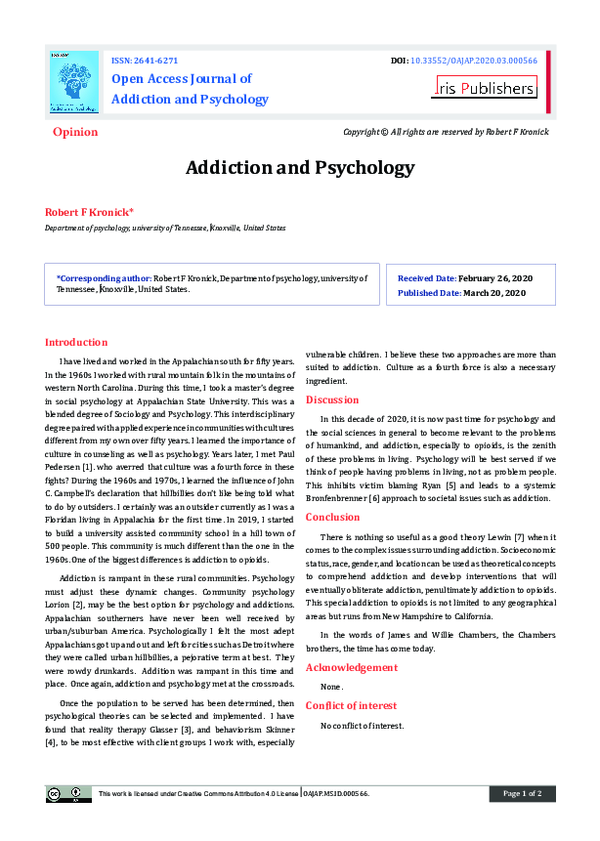 (PDF) Addiction and Psychology