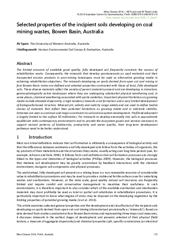 (PDF) Incipient Soil Properties in Coal Mining Wastes