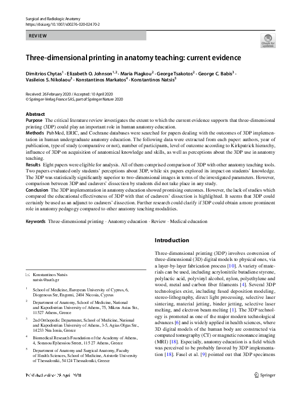 (PDF) Three-dimensional printing in anatomy teaching: current evidence