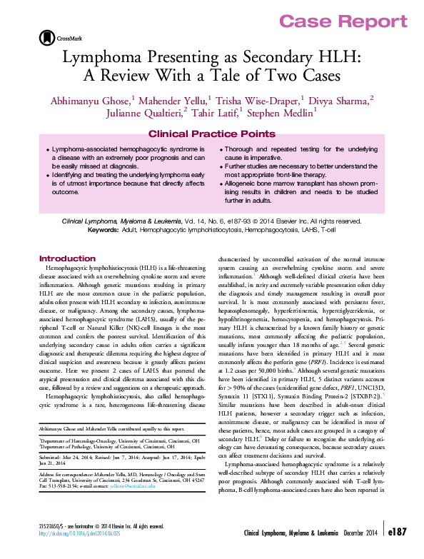 (PDF) Lymphoma presenting as secondary HLH: a review with a tale of two ...