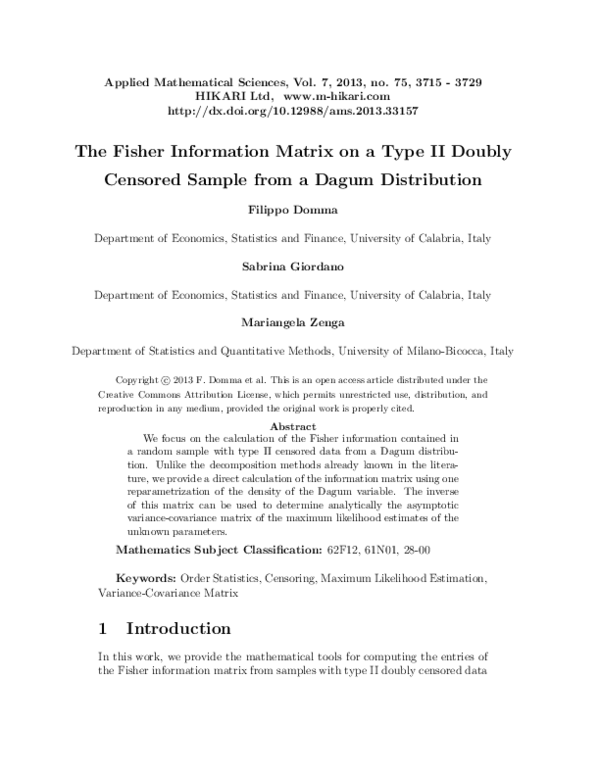 (PDF) The Fisher Information Matrix on a Type II Doubly Censored Sample ...