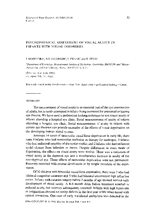 (PDF) Psychophysical assessment of visual acuity in infants with visual ...