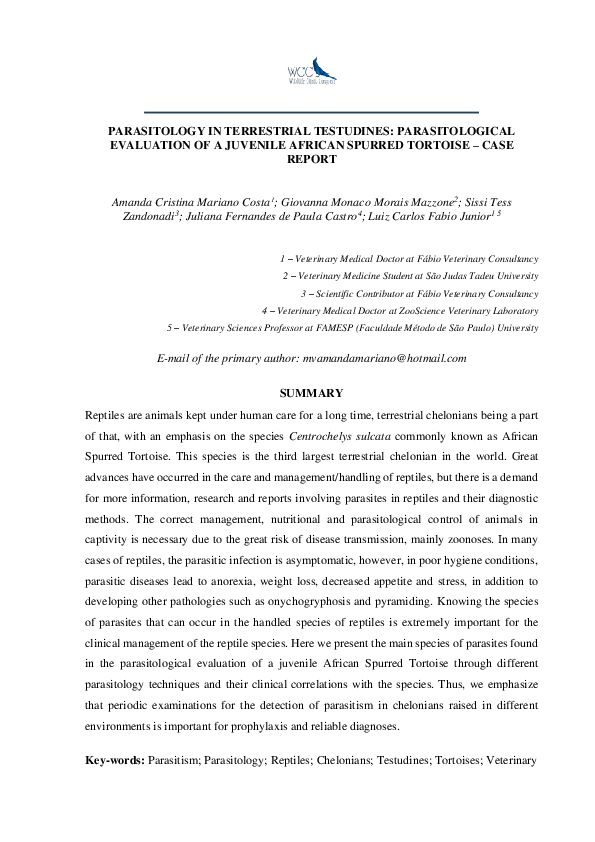 (PDF) Parasitology in Terrestrial Testudines: Parasitological ...